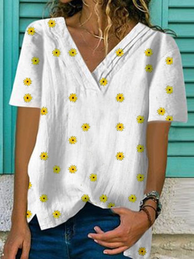 Retro Lässig Große Größen V Ausschnitt Blumenmuster Bluse Shirts Blusen