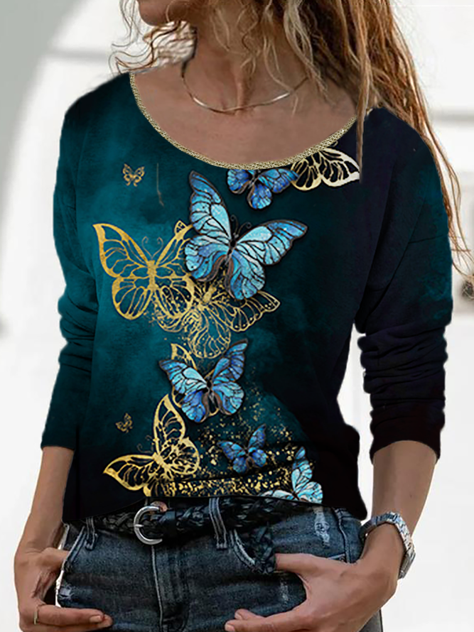 Große Größen Schmetterling Print Shirts And Blusenandshirts Modetalente